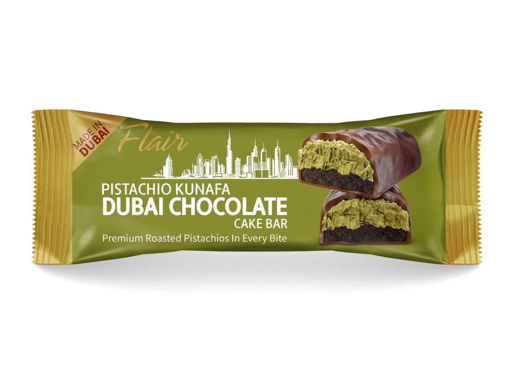 Flair Pistachio Kunafa Dubai Chocolate Cake Bar 28gm (Pack of 6)