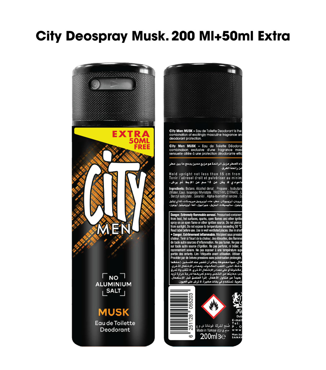 CITY DEOSPRAY MUSK 200 ML+50ML EXTRA (Pack of 2)