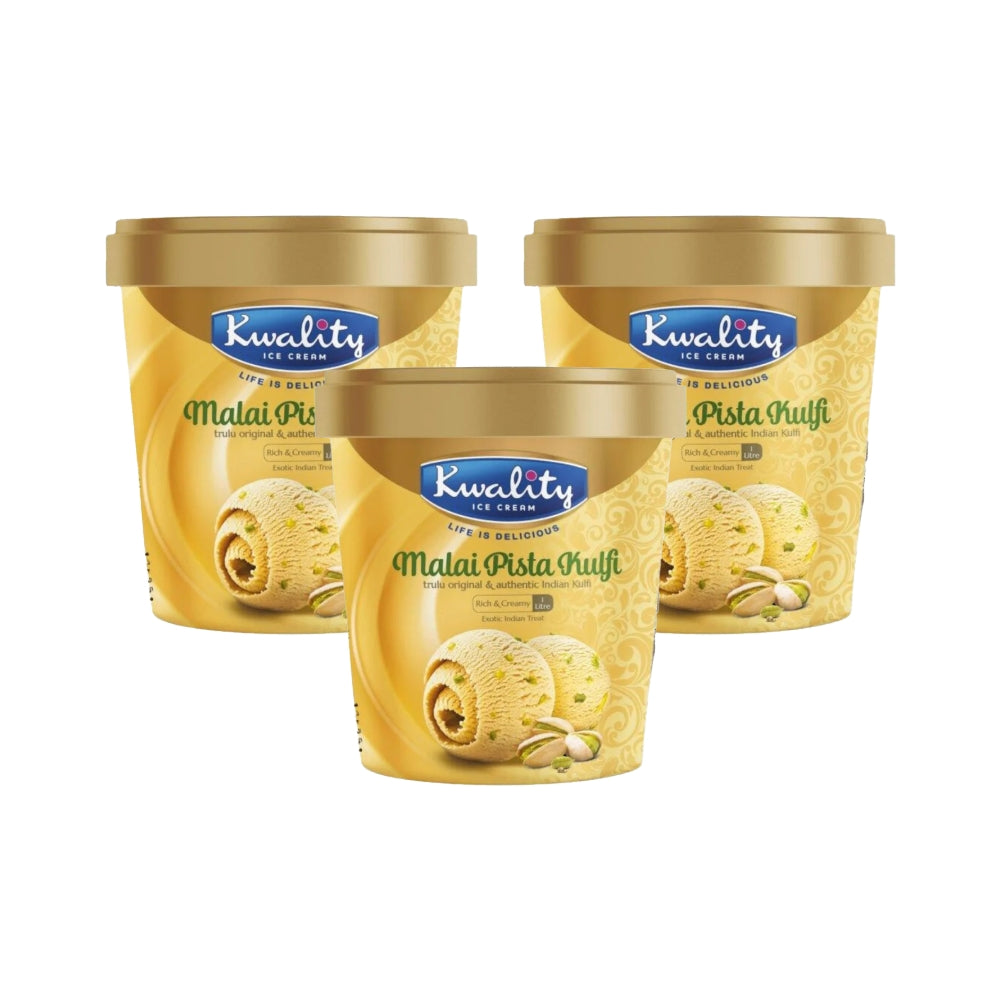 Kwality Malai Kulfi Ice Cream Tub 1Ltr (Pack of 3)