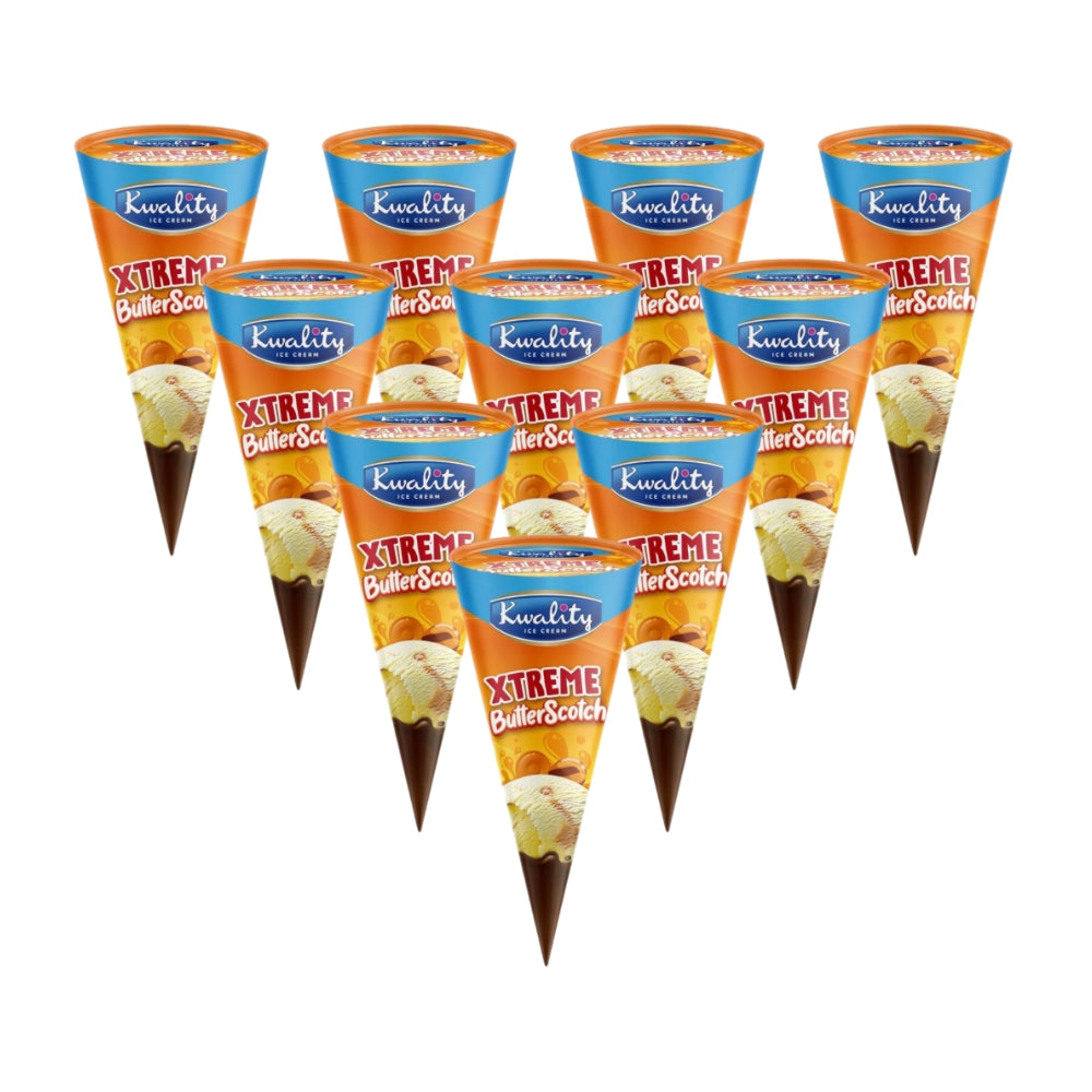 Kwality Cone Xtreme Butterscotch Ice Cream Cone 110ml (Pack of 10 ...