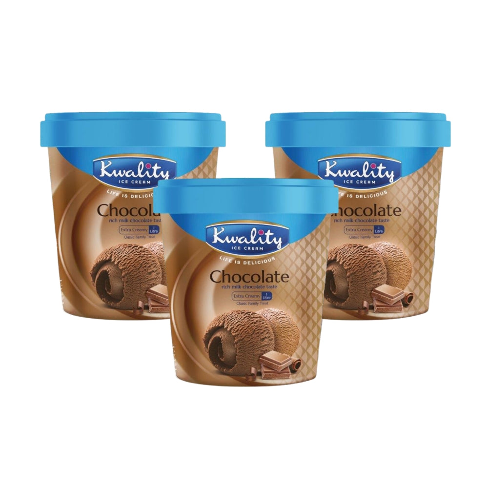 Kwality Chocolate Ice Cream 1Ltr (Pack of 3)