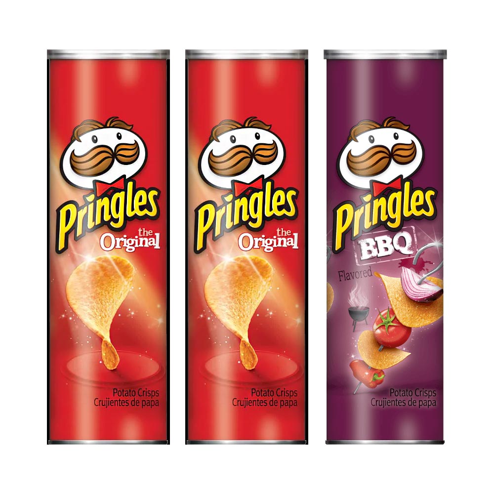 Pringles 2 original + 1 Barbeque Chips 165g (Pack of 2)