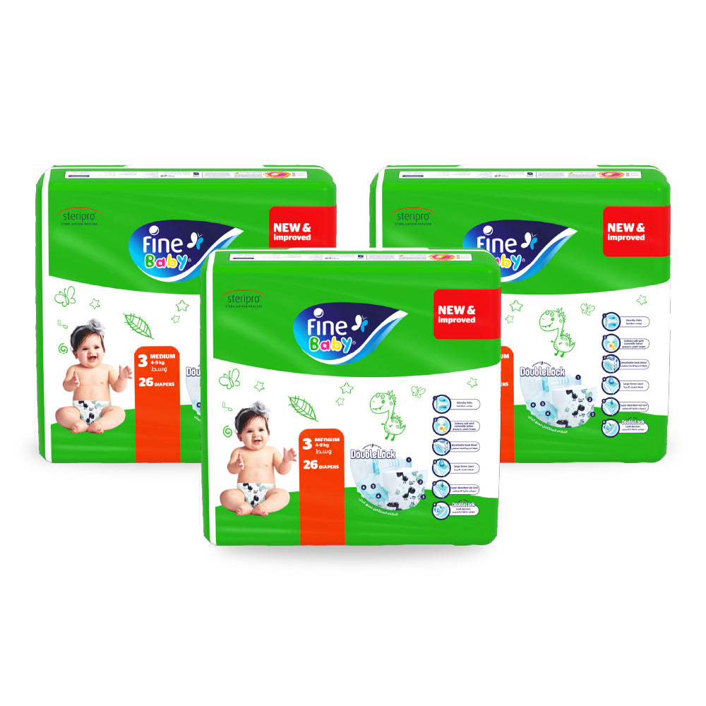 FINE BABY DIAPER Eco Medium-3 (4-9KG) 26s (Pack of 3)