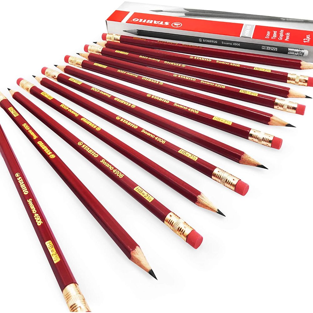 STABILO Swano Graphite Pencils with Eraser Tipped - HB - Set of 12 (Pa